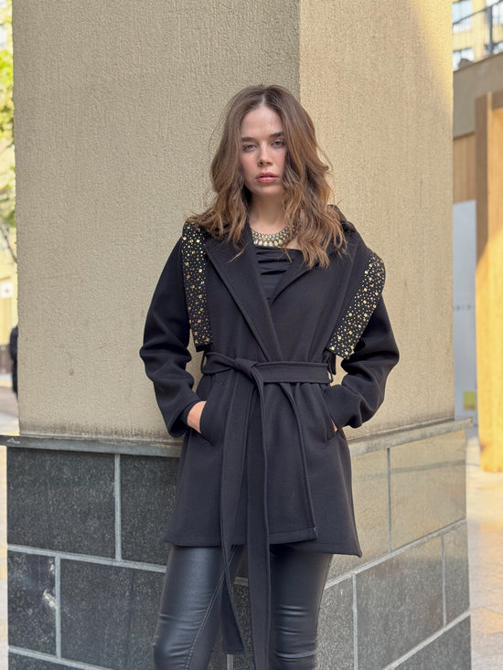 Vaina Jacket Black – Embroidered Belted Winter Jacket – DND Designs